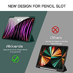 Akkerds Compatible with iPad Pro 12.9 Case 6th/5th/4th/3rd Generation with Pencil Holder, Trifold Stand Cover with TPU Back for iPad 12.9 Pro Case 2022/2021/2020/2018, Auto Wake/Sleep, Mallard Green
