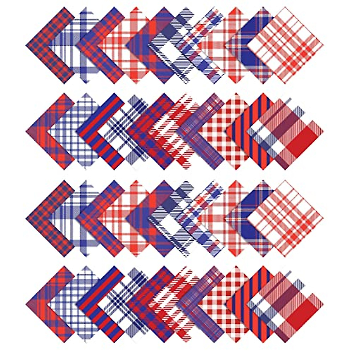 Soimoi 40Pcs Check & Tartan Print Cotton Precut Fabrics for Quilting Craft Strips 2.5x42inches Jelly Roll - Red, Blue & White