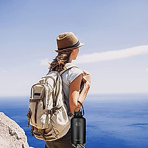 Water Bottle 64 oz with Paracord Handle & Cleaning Brush, Half Gallon Double Wall Vacuum Metal Stainless Steel Insulated Water Flask Jug with 2 Lids and Carrying Pouch, Leakproof and BPA-Free, Black