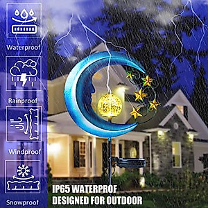 SmilingTown Solar Decorative Lights Outdoor Solar Moon Crackle Glass Globe Garden Decor Light Waterproof for Garden Patio Yard,Backyard Lawn Outdoor Decorations