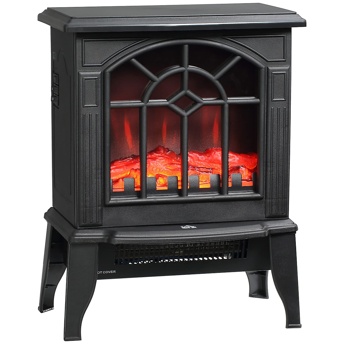 HOMCOM 18" Electric Fireplace Heater, Freestanding Fire Place Stove with Realistic LED Flames and Logs, Overheating Protection, 750W/1500W, Black