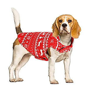 Mogoko Christmas Reversible Dog Sweater Safety Reflective Cat Cold Weather Coats Pet Jacket with Harness/Leash Hole for Puppy Small Dog Cat Red