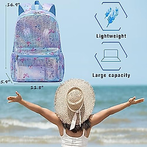 Jumpopack Mesh Backpack for Girls Kids Semi-Transparent Mesh School Backpack Bookbag Lightweight See Through Backpack for Beach Gym Travel(Butterfly)