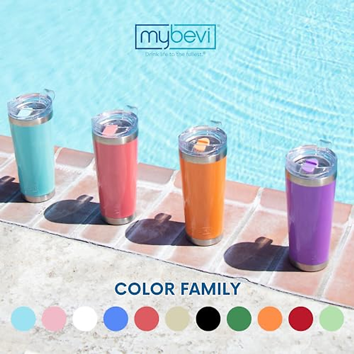 MyBevi Classic Premium Stainless Steel Tumbler with 12-Hour Temperature Control, Tritan Lid, and BPA-Free Construction | Aqua Sky, 26 oz