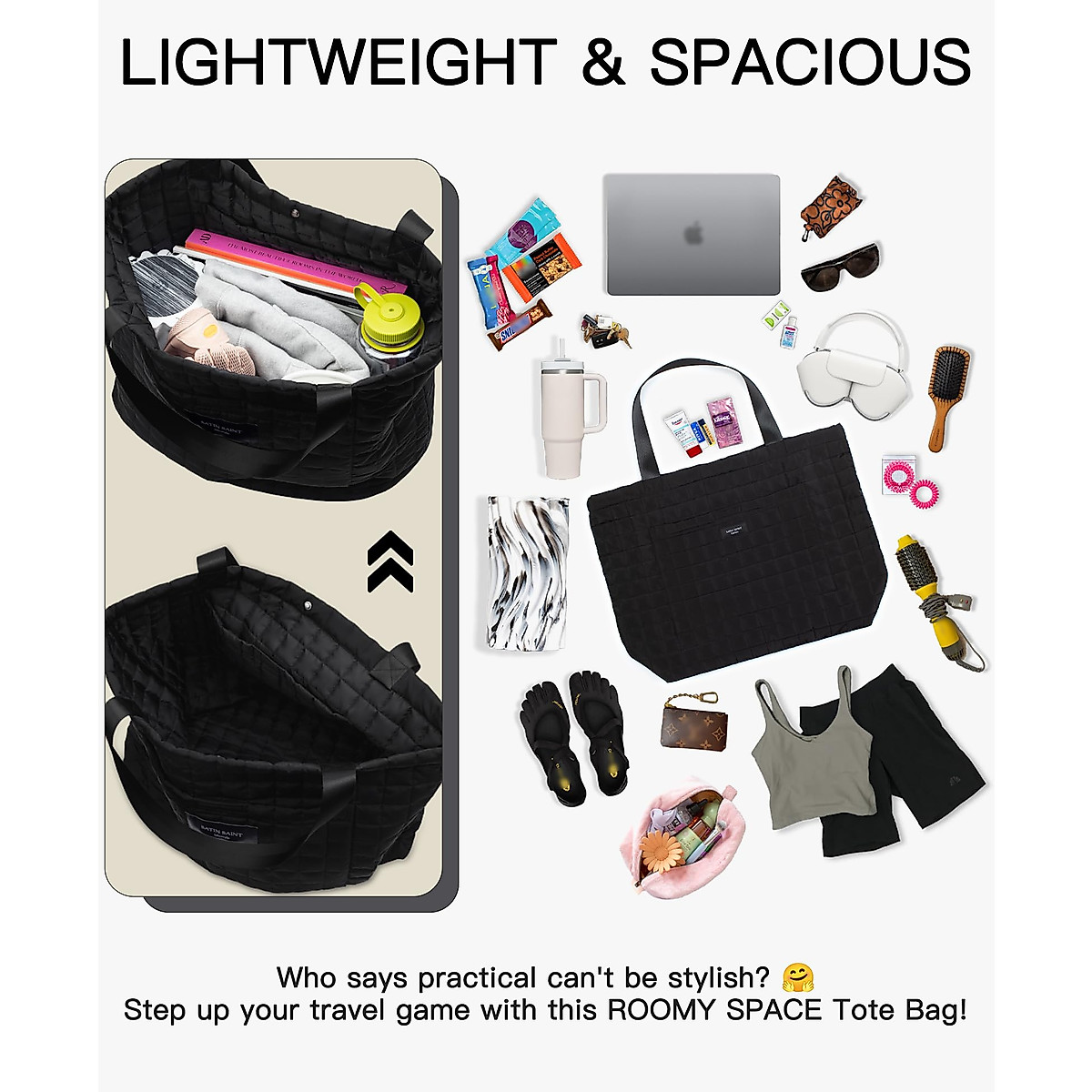 SATIN SAINT lifestyle Large Tote Bag for Women, Travel Tote Bag, Laptop Bag Handbag, Shopping Bag, Lightweight Shoulder Bag for Yoga Gym