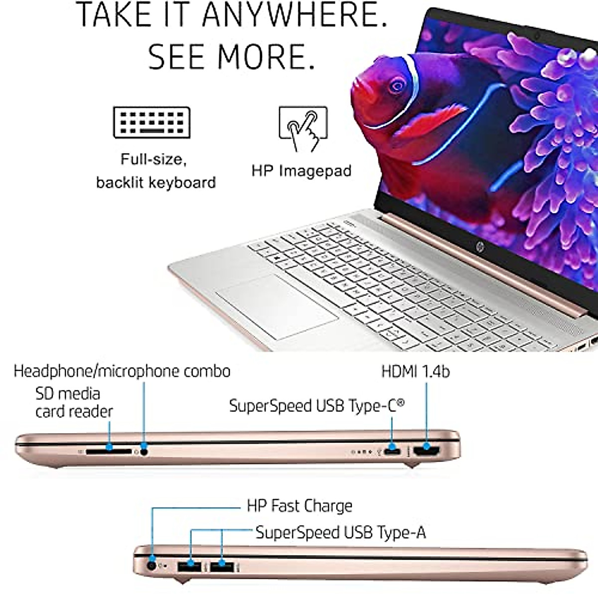 HP 15.6" Touchscreen Laptop with Backlit Keyboard, 15.6-inch HD Touchscreen Display, AMD Dual-core Processor, AMD Radeon Graphics, Thin & Portable, Windows 10 Home(8GB RAM | 256GB SSD)