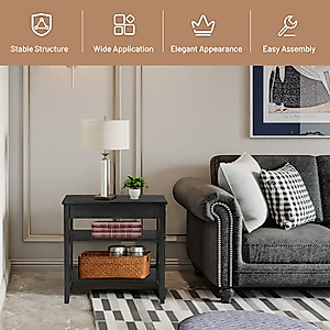 Giantex End Table with Drawer, Narrow Side Table with 2-Tier Open Storage Shelves, Slim Side End Table Compact Nightstand Bedside Table for Living Room Bedroom Small Space, Black