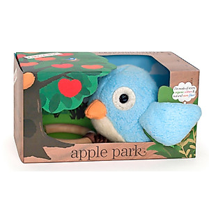 Apple Park Crawling Blue Birdie Teething Baby Toy - Hypoallergenic, 100% Organic Cotton, Bamboo Ring