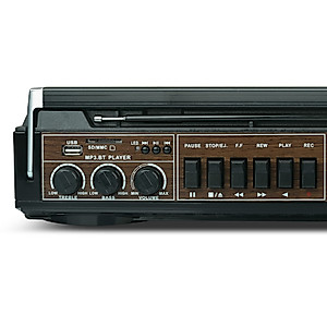 AudioBox RXC-25BT Retrobox 2 Way Speaker System Boombox w/Bluetooth Connectivity, AM/FM/SW Radio, USB and SD Card Connection, & Cassette Player, Black