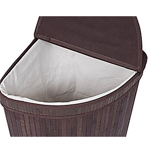 BIRDROCK HOME Corner Laundry Hamper with Lid and Cloth Liner - Bamboo - Espresso - Easily Transport Laundry Basket - Collapsible Hamper - String Handle