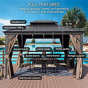 Kozyard Alexander Hardtop Aluminum Permanent Gazebo with a Mosquito Net and Privacy Sidewalls (Alexander 12'x16' (Brown)
