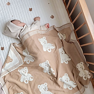 Yuehuam Baby Blanket Knitted Bear Soft Cotton Blanket for Infants Toddler Boys and Girls Size 33 x 43 inches, Small Bear