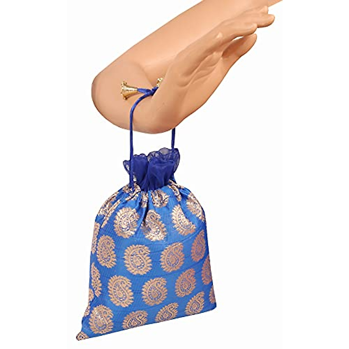 Touchstone Drawstring Bags Traditional Indian Handcrafted in Paisley Pattern Brocade fabric. Perfect for Gifts Jewelry Weddings Sweet Distribution Set of 9 Vibrant Multicolor Pouches Purses Potli.