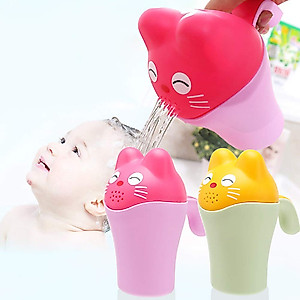 Cabilock Fashion Creative Baby Shower Water Cup Adorable Shower Shampoo Cup Bath Wash Cups Shampoo Rinser with Handle (Pink)