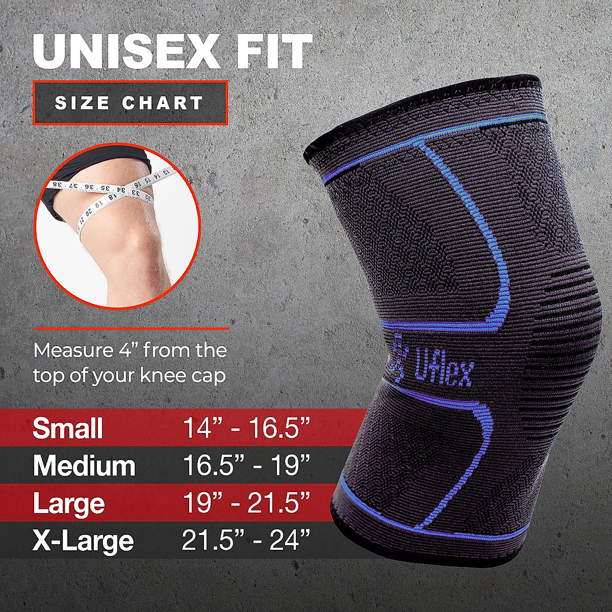 UFlex Athletics Knee Compression Sleeve Support for Women and Men - Knee Brace for Pain Relief, Fitness, Weightlifting, Hiking, Sports - Black, Medium
