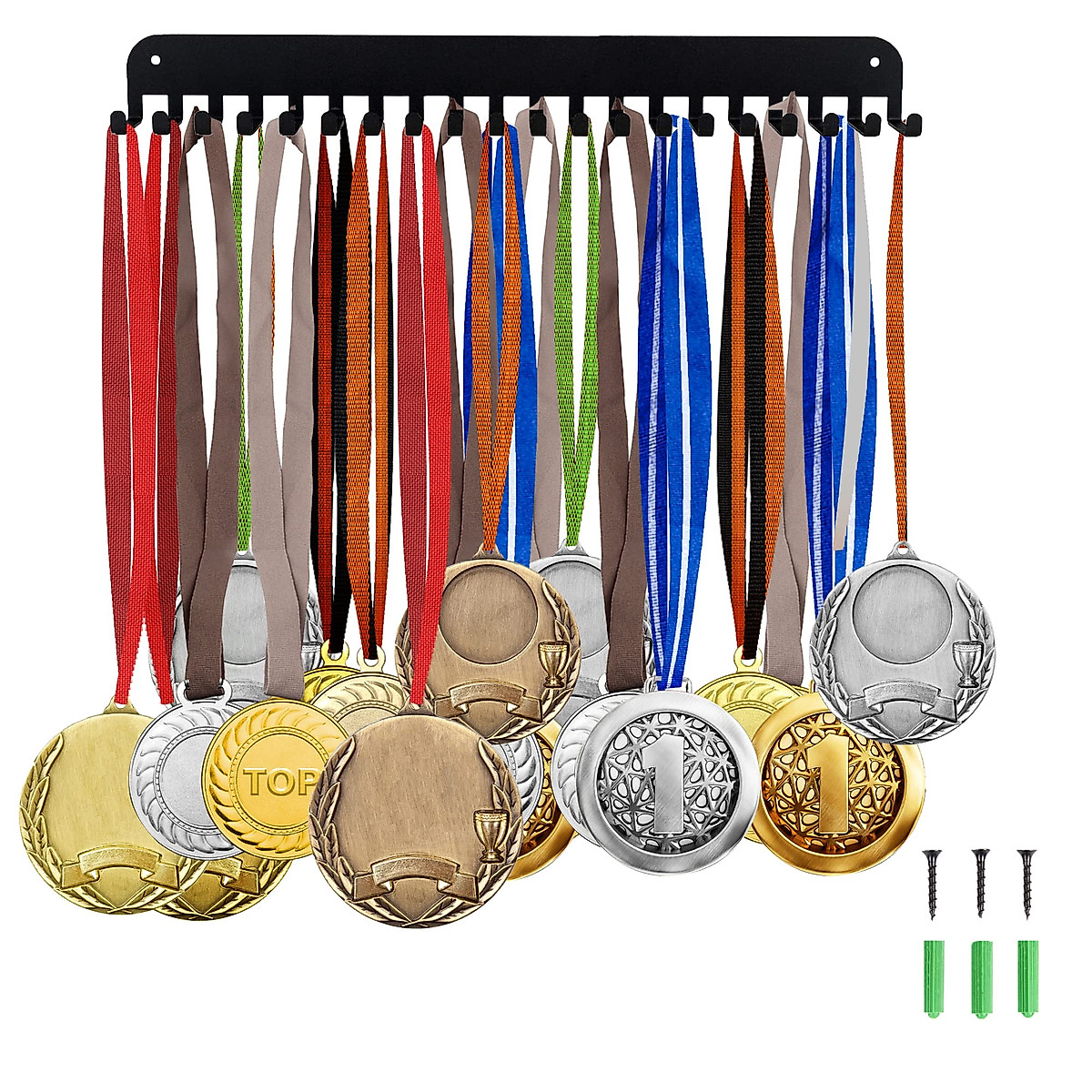 C CRYSTAL LEMON Medal Hanger Display Wall-Mounted Medal Holder Large Storage Capacity for More Than 50 Medals with 20pcs Hooks – Black Medal Frame Holder for Wall Décor