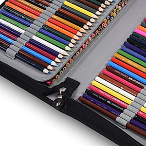 150 Slots Colored Pencil Case,Deluxe PU Leather Fabric Large Capacity Gel Pens Watercolor Pencils Holder Organizers Bag with Zipper,Handle (black)