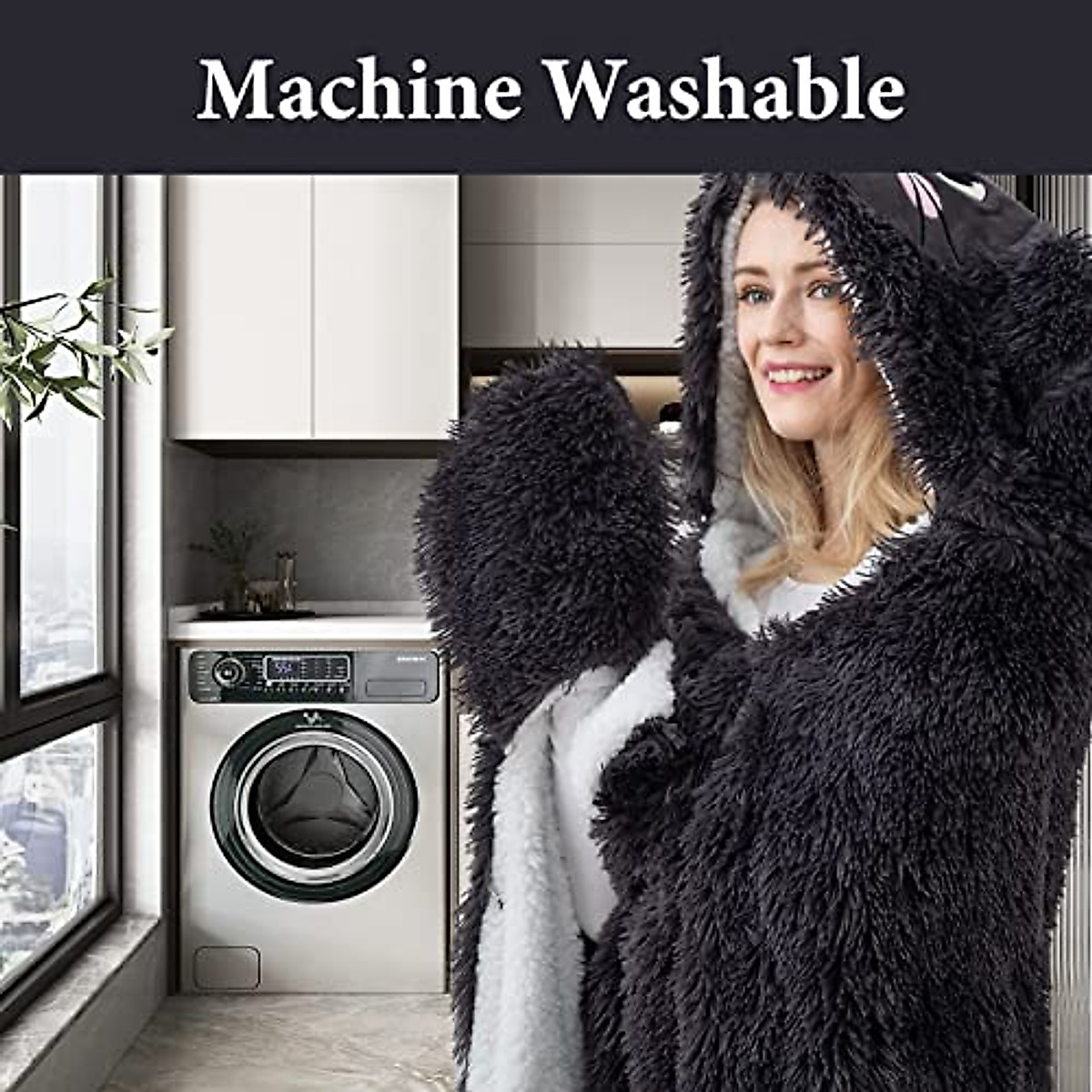 VK Living Wearable Blanket Hoodie Cat Wearable Hooded Blanket Adult, Sherpa Fleece Wearable Blanket, Super Soft Warm Fuzzy Oversized Wearable Hooded Blanket for Sofa Bed Camping