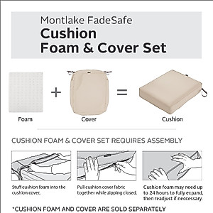 Classic Accessories Montlake FadeSafe Water-Resistant 25 x 27 x 5 Inch Rectangle Outdoor Seat Cushion Slip Cover, Patio Furniture Chair Cushion Cover, Antique Beige, Patio Furniture Cushion Covers