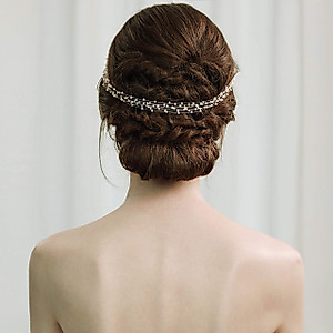 BABEYOND Bridal Headpiece Wedding Headband - Pearl Vintage Wedding Hair Bands for Brides with Lace Ribbon (White Beads)