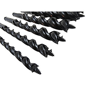 WoodOwl 6 Piece Set with 3/8", 1/2”, 5/8", 3/4”, 7/8" and 1” x 7-1/2” Long Ultra Smooth Tri Cut Auger Hand Brace Boring Bit PTEE coated 09703-09713
