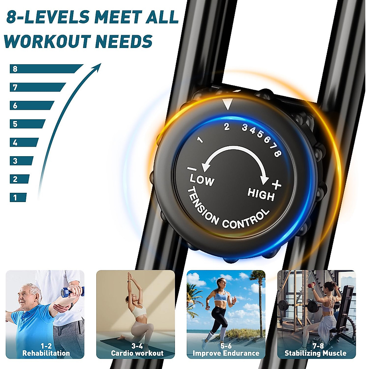 MAIBO Foldable Exercise Bike, Folding Exercise Bike Portable Upright Stationary Bike With Adjustable Seat, 8-Level Magnetic Resistance, Heart-Rate Monitor,LCD Dial for Home Gym Workout