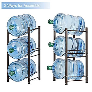 LIANTRAL 5 Gallon Water Jug Holder Water Bottle Storage Rack, 3 Tiers, Dark Brown