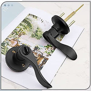 MONKEMON 4 Pack Black Door Handle Wave Style Privacy Door Lever for Bedroom & Bathroom, Interior Door Handle with Lock Keyless, Reversible Handles Set for Left & Right Door