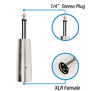 PNGKNYOCN 1/4" TS to XLR Adapter,Unbalanced 6.35mm Mono Male to 3 Pin XLR Male Audio Microphone Connector for Mixer, Amplifier Microphone and More（2-Pack）