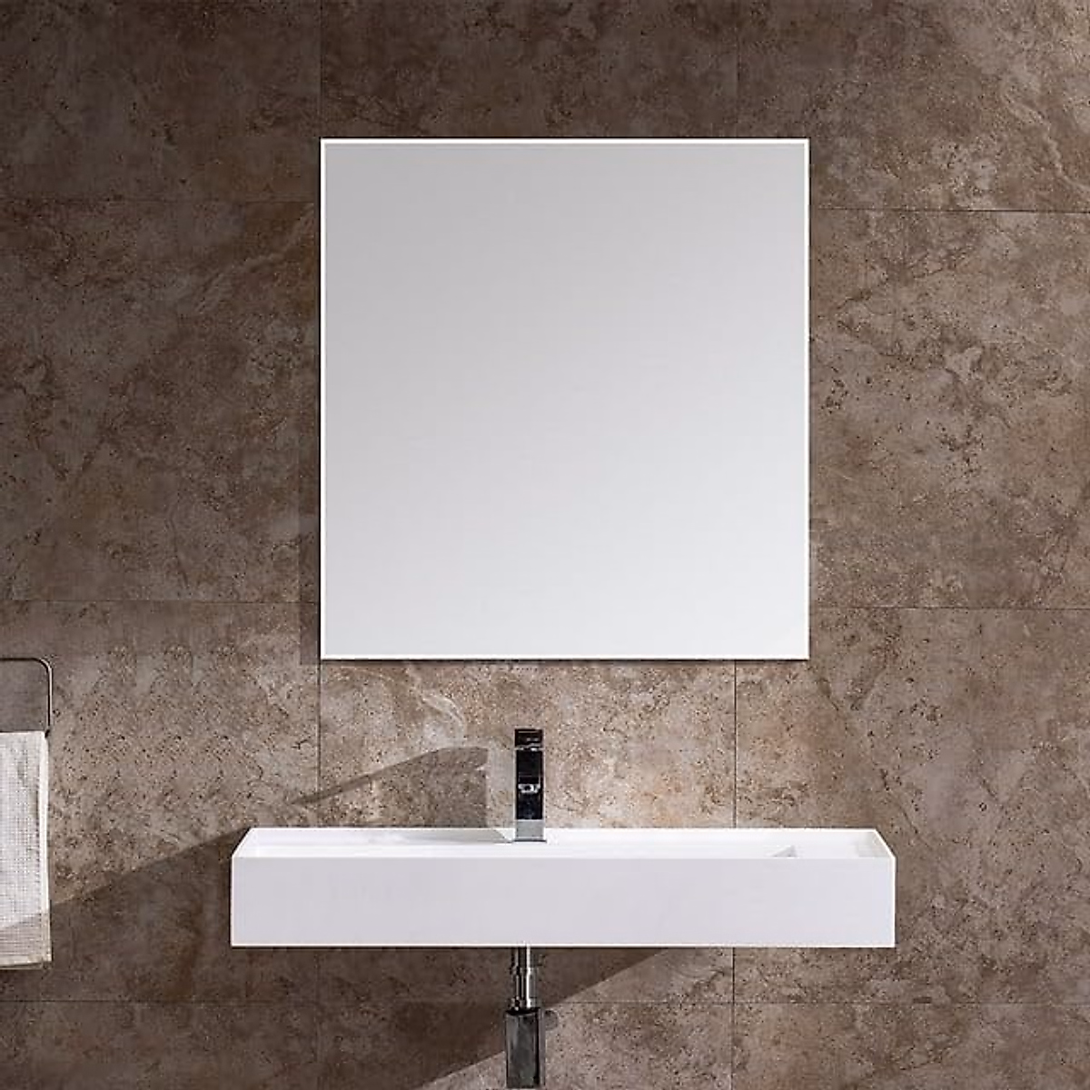Dowell Wall Mounted Bathroom Sink Rectangular Bowl Stone Resin Sink ADA Compliant Vessel Sink Non-overflow & Single Faucet Hole Floating Sink Perfect for Every Bathroom - Single Bowl - 36" x 18"