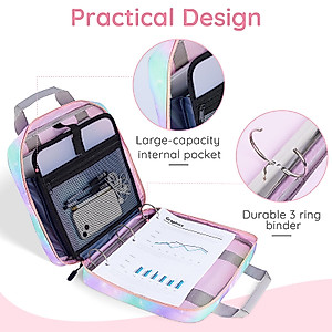 Zipper Binder with Shoulder Strap, 2 Inch 3 Ring Organizer for Middle School, Case it Multiple Pockets, Handle Included, 500 Sheet Capacity