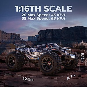 BEZGAR HP163S Fast RC Cars for Adults MAX 68KPH | 1/16 Scale Brushless RC Trucks 4x4 Offroad Waterproof | Hobby Grade High Speed Monster Truck | All Terrain Electric Remote Control Car for Boys