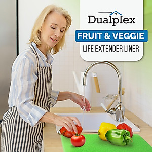 Dualplex® Fruit & Veggie Life Extender Liner for Fridge Refrigerator Drawers, 12 x 15 Inches, 4 Pack Includes 2 Yellow 2 Green – Extends The Life of Your Produce Stays Fresh & Prevents Spoilage