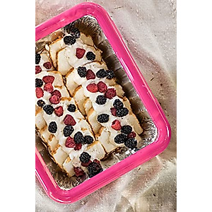 Fancy Panz Classic, Dress Up & Protect Your Foil Pan, Made in USA, Fits Half Size Foil Pans. Foil Pan & Serving Spoon Included. Hot or Cold Food. Stackable for easy travel. (Hot Pink)
