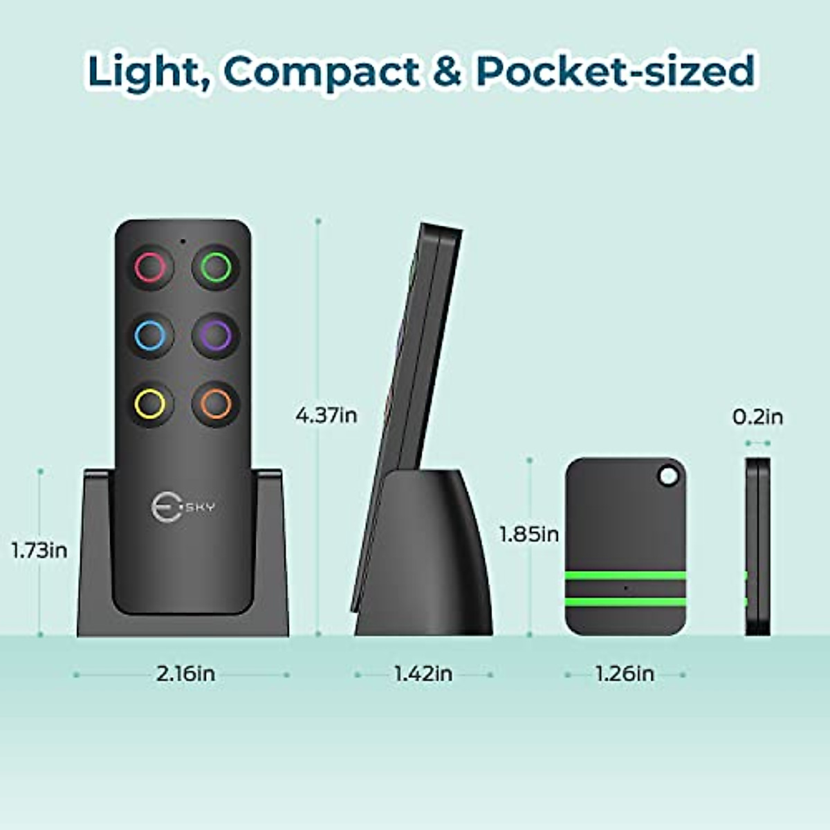 Key Finder, Esky RF Item Locator with 2 Transmitters and 6 Receivers, 100ft Working Range 80dB Loud Beeps Wireless Item Tracker Support Remote Control for Finding Pet, Wallet and Key