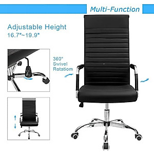 Office Chair,Ergonomic Office Chair Ribbed Office Chair High Back PU Leather Executive Conference Chair Adjustable Swivel Chair with Arms Home Office Desk Chair,