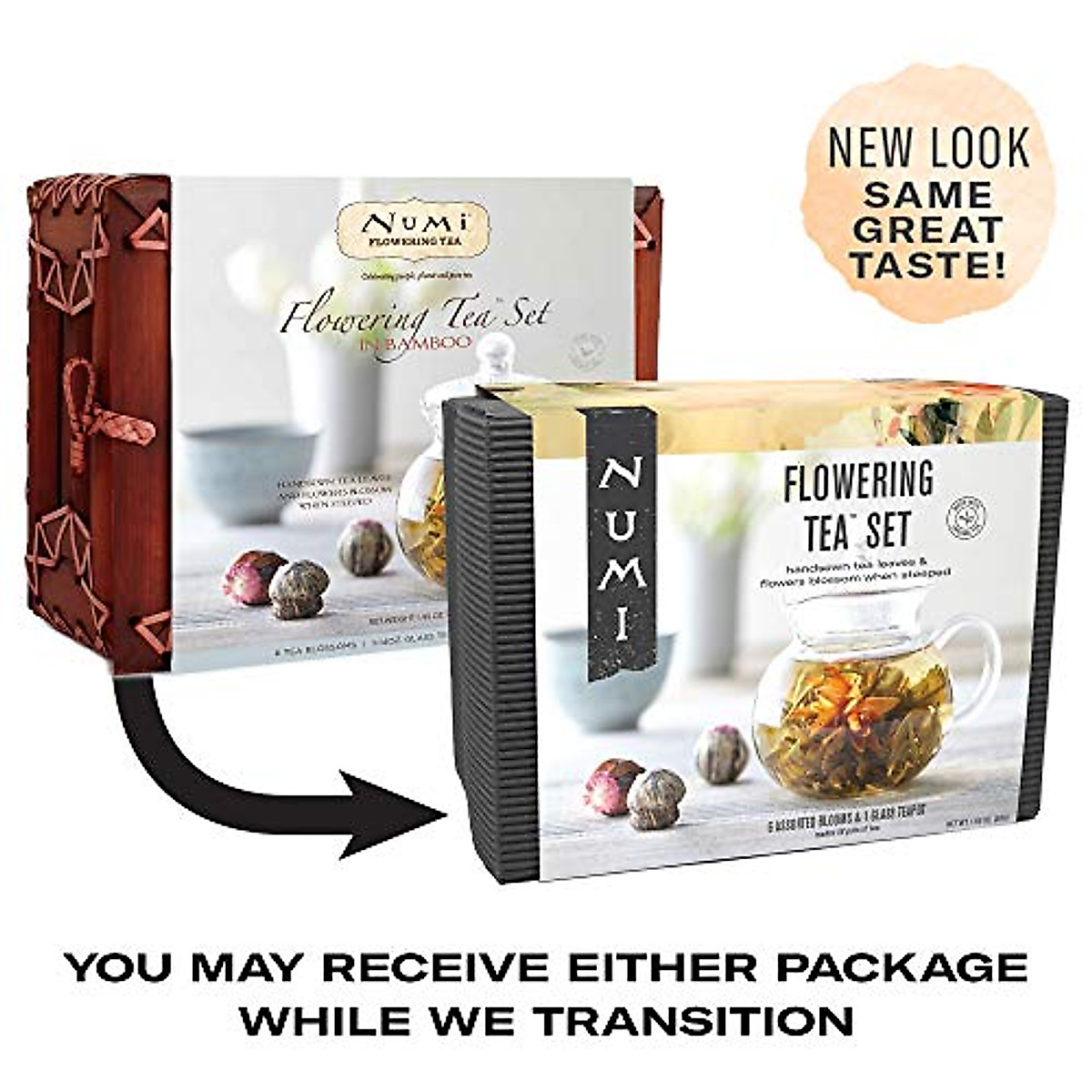 Numi Organic Flowering Tea Gift Set, 6 Handsewn Tea Blossoms & 16-Ounce Glass Teapot, Blooming Tea Flowers