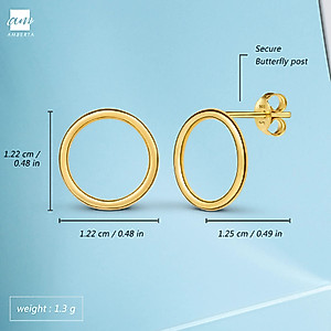 Amberta Women 925 Sterling Silver Minimalist Stud Earrings: Gold Plated Big Circumference Studs