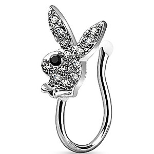 Nose Clip Clip On Non Piercing Nose Ring CZ Paved Licensed Playboy Bunny
