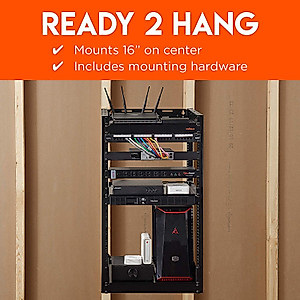 ECHOGEAR 15U Open Frame Rack for Servers & AV Gear - Wall Mountable Design Includes 2X Vented Shelves, 25x Rack Mounting Screws, 4X Leveling Feet, 4X Shelf Stops, & 2X Securement Straps