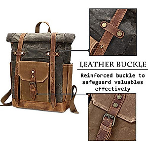 Mwatcher Canvas Leather Backpack Waterproof Rucksack for College Weekend Travel Fit 15in laptops