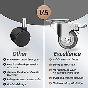 Casters, 2 inch Caster Wheels, Casters Set of 4 Heavy Duty - CLOATFET Locking Casters, Swivel Casters with Brake (Top Plate), Non Marking Grey TPR Rubber Castor Wheels for Cart Furniture Workbench