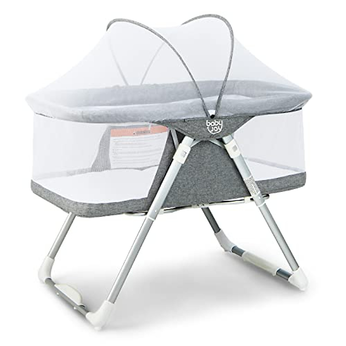 BABY JOY Bassinet, 2 in 1 Rocking Bassinet for Baby w/Detachable Curtain Cloth, Mattress, Breathable Mesh, Adjustable Height, Quick Folding Crib w/Travel Bag for Newborn Infants, Portable Bassinet
