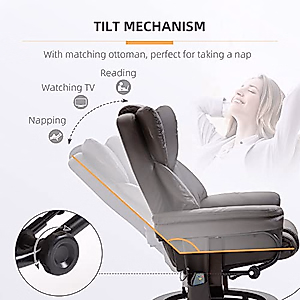 HOMCOM Massage Recliner Chair with Ottoman Footrest, 360° Swivel Reclining Chair, Faux Leather Living Room Chair with 10 Vibration Points, Adjustable Backrest, Side Pocket and Remote Control, Brown
