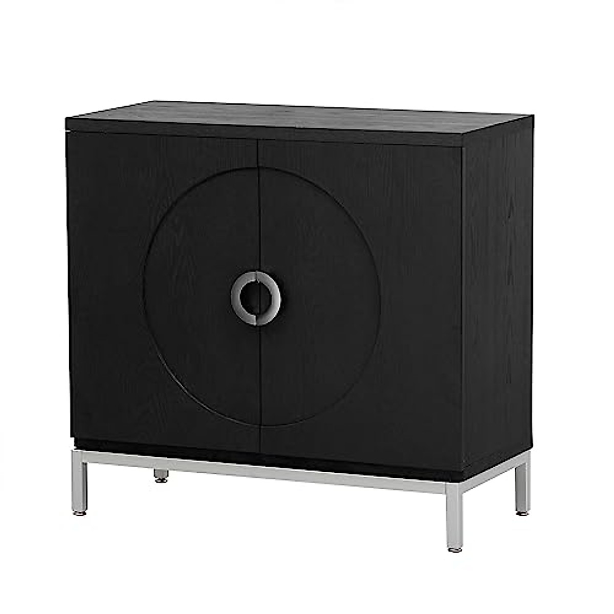 Bellemave Accent Storage Cabinet Buffet Cabinet with Adjustable Shelf and Metal Leg Frame, Small Sideboard Wooden Cabinet with Circular Door Handles for Living Room Entryway (Black)