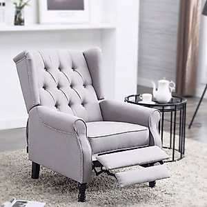 Artechworks Tufted Fabric Push Back Arm Chair Recliner Single Reclining Fabric for Adjustable Club Chair Home Theater Padded Seating Living Room Lounge Modern Sofa Grey