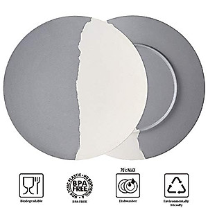 MORGIANA 8 pcs Bamboo Dinnerware Set Reusable Plates Bowls Sets, Camping Picnic Dishes Tableware Set for 2 (Gray & White)