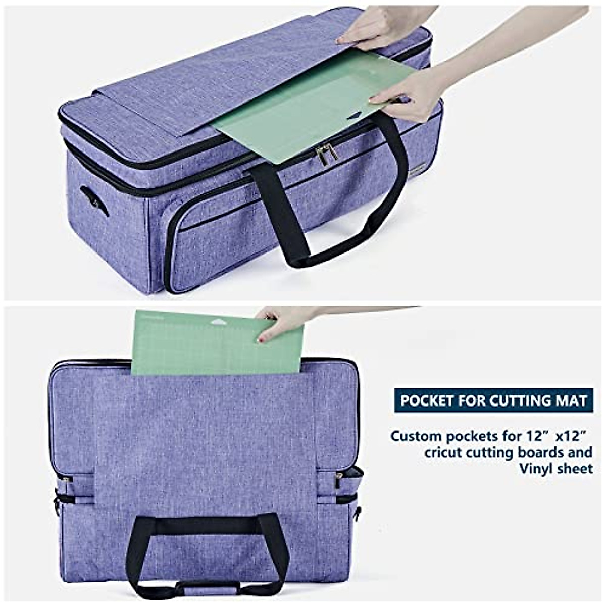 NICOGENA Double Layer Carrying Case with Mat Pocket for Cricut Explore Air 2, Cricut Maker, Multi Large Front Pockets for Tools Accessories and Supplies, Purple