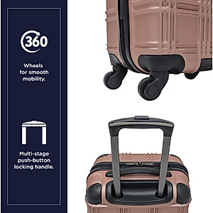 Ben Sherman Nottingham Lightweight Hardside 4-Wheel Spinner Travel Luggage, Rose Gold, 24-Inch Checked