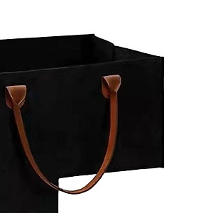 ＫＬＫＣＭＳ 2Pieces Stair Basket with Leather Handle for Carpeted Stairs, Staircase Basket for Wooden Stairs, Foldable Basket Organizer for Office, Black and Brown
